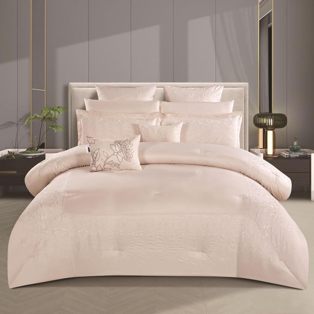 Lucinda Double Embroidered Summer Bedding Set 10 Pieces Cream Beddings Melen