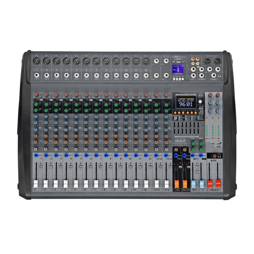 Professional Audio Mixer with 16 Inputs 1 000 Watts Power 3 Audio Outputs Bluetooth and USB Support NEDA Brand