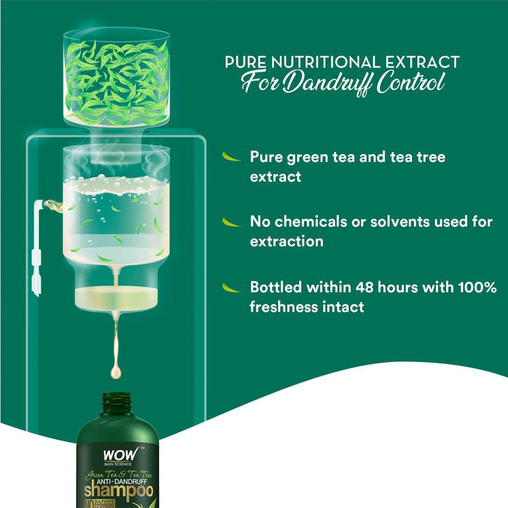 WOW SKIN SCIENCE Green Tea Tea Tree Anti Dandruff Shampoo for Dandruff Hair Fall Itchy Scalp 300 ml uCare
