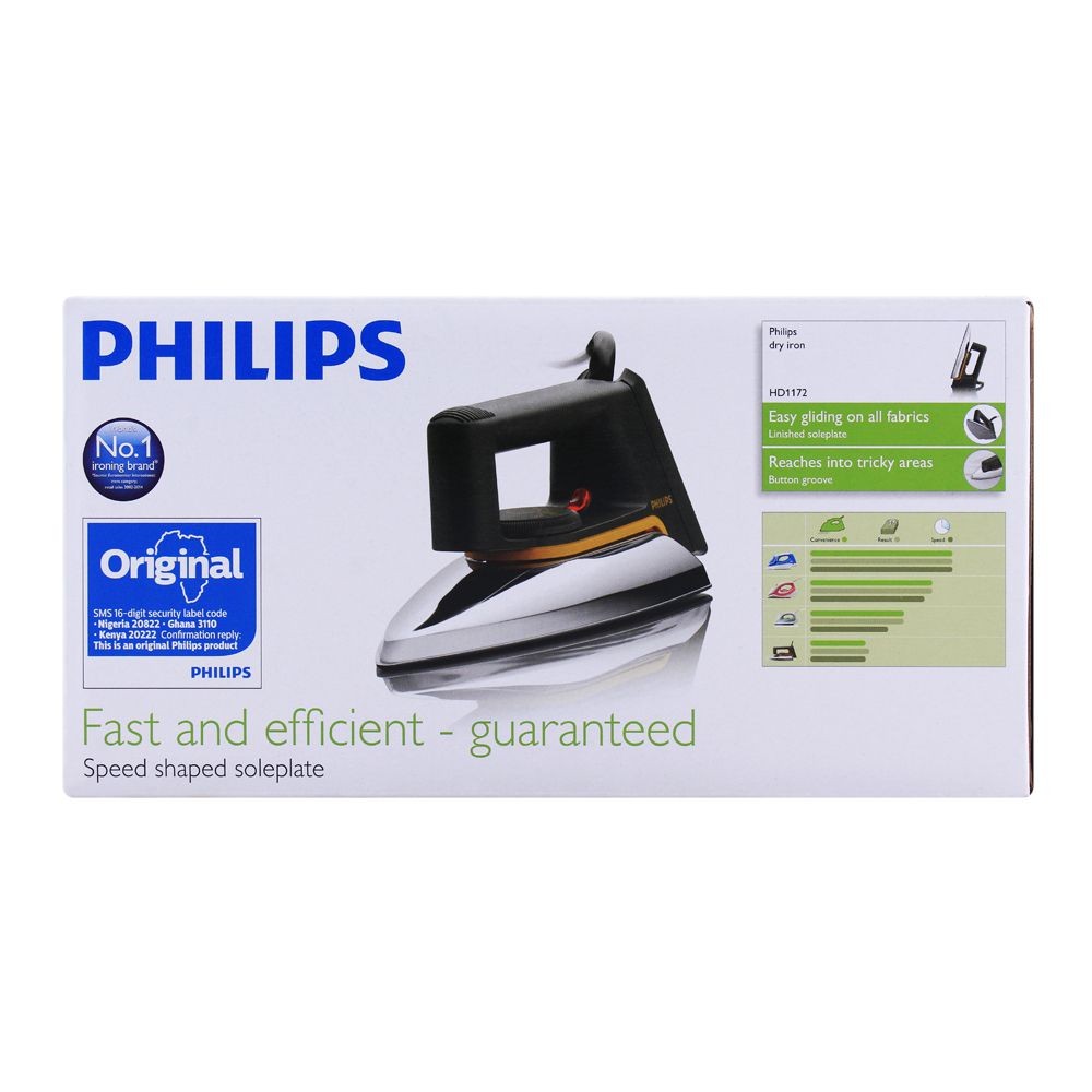 Philips Dry Iron Non Stick Scratch Resistant Aluminum Soleplate 1000W 50 60Hz 594 HD1172 27 AL RAYAN STORE