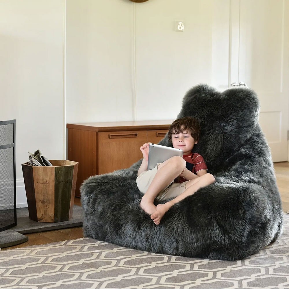 Grey furry bean bag store