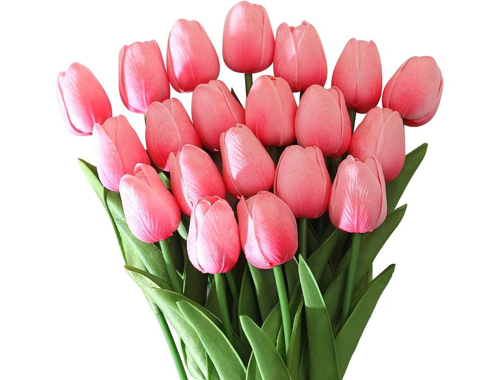 Dark Pink Tulips Artificial Flowers Real Touch Faux Fake Tulips Flowers for Home Office Wedding Decor Artificial Tulips Flower Arrangement Bouquet Faux Flowers for Decoration HOME ZONE