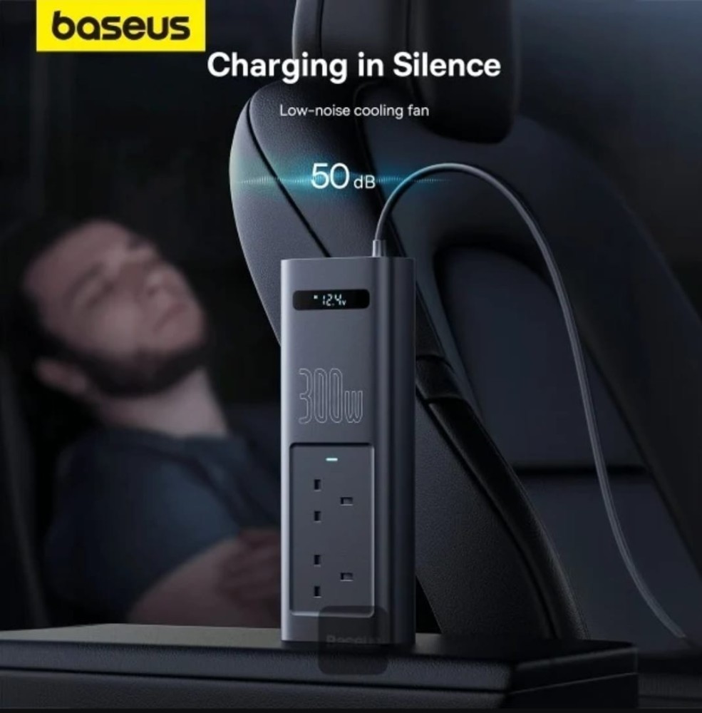 Baseus 300W car power adapter with smart screen and 5 outlets ...