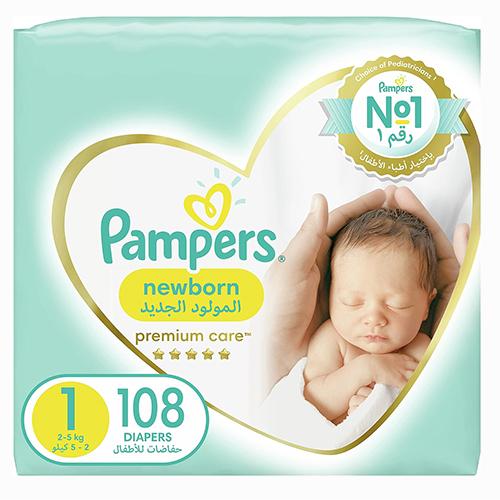 Pampers Premium Care Diapers for Babies Size 1 Pack of 108 Diapers